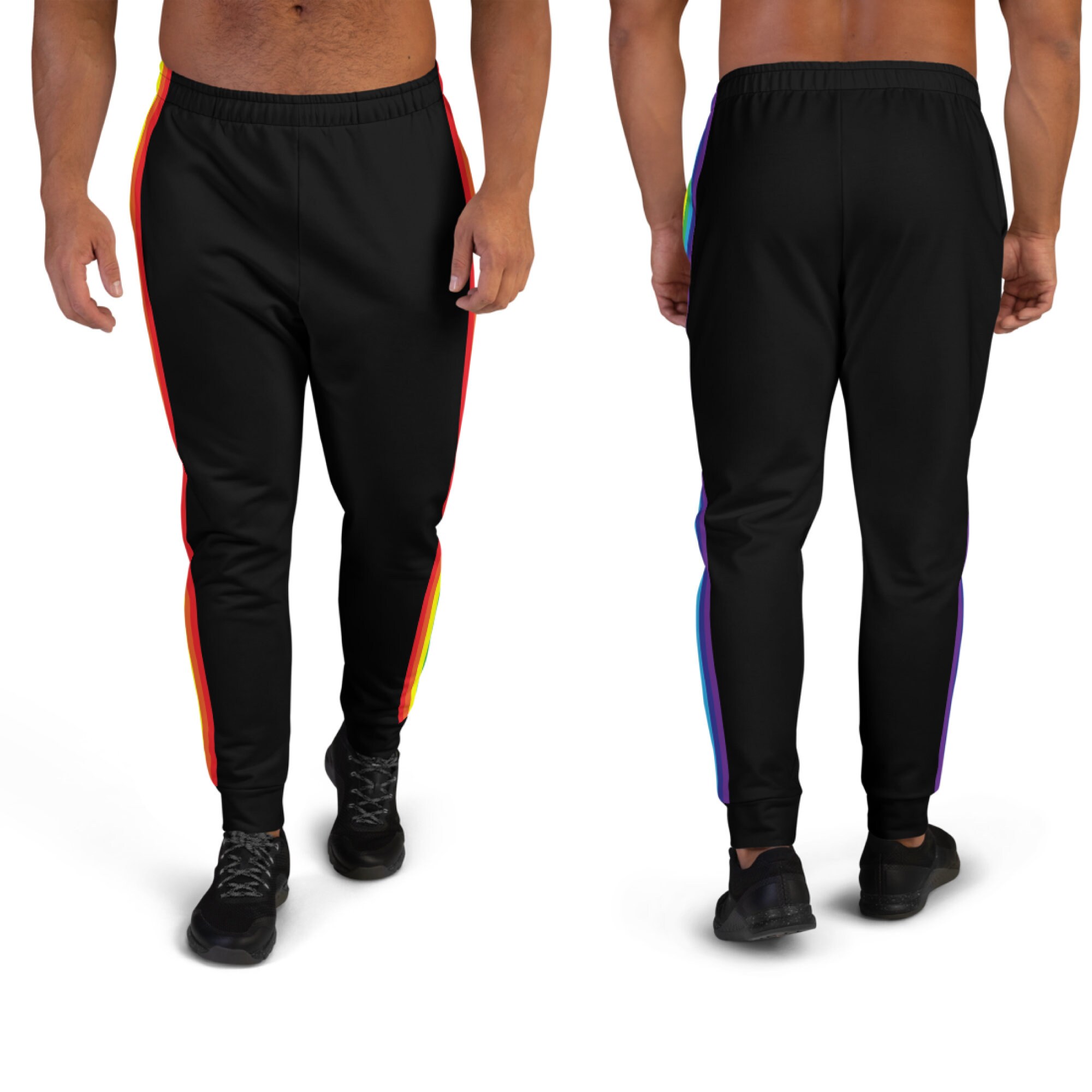 Striped Rainbow Pride Joggers Men & Women, Rainbow Stripes Black ...