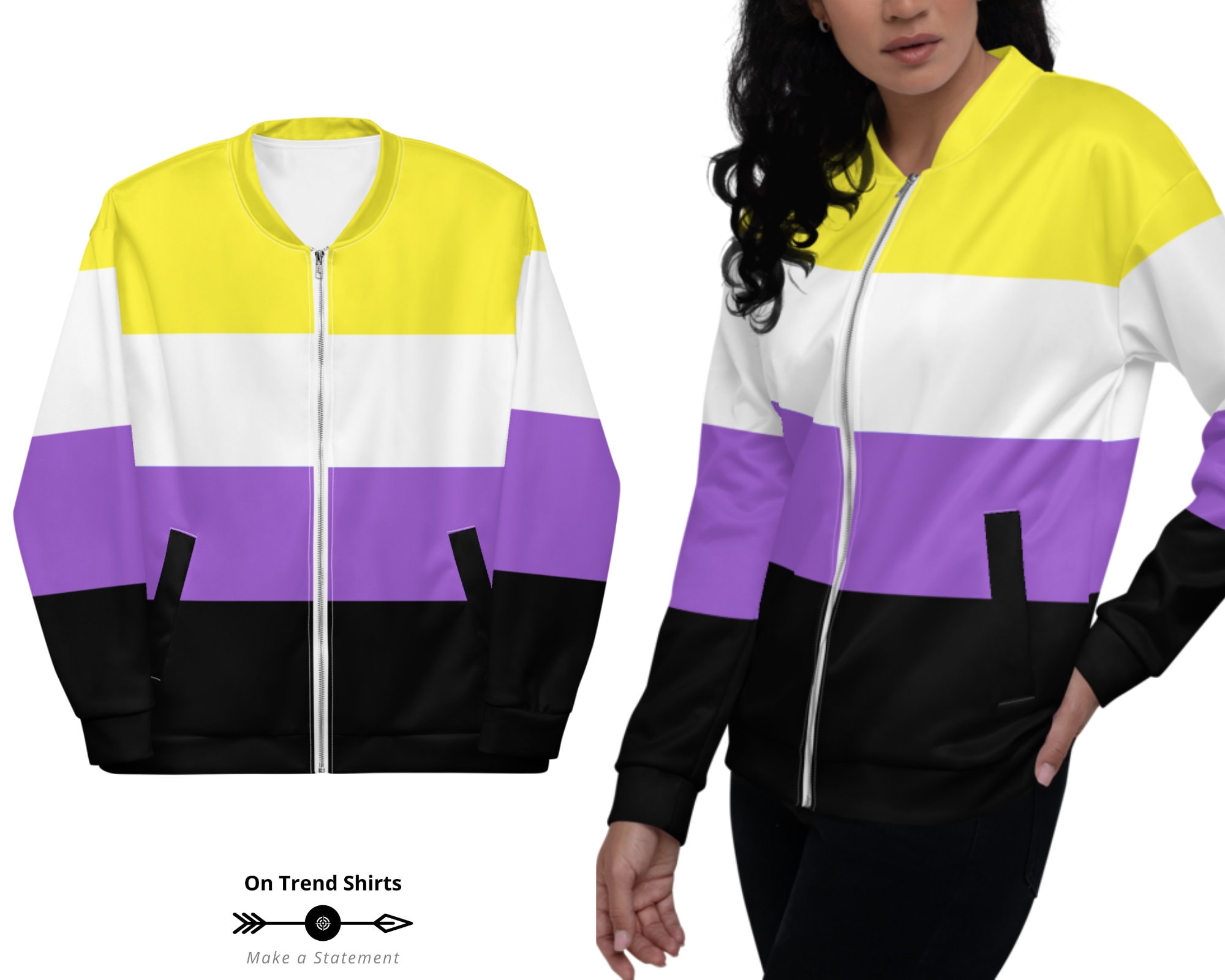 Nonbinary Flag Bomber Jacket, Nonbinary Clothes, Non Binary Clothing ...