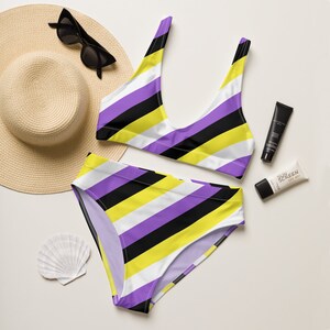 Nonbinary Bikini Set, Padded Bikini Top & High Waisted Bikini Bottoms, Nonbinary Flag Two Pieces ...