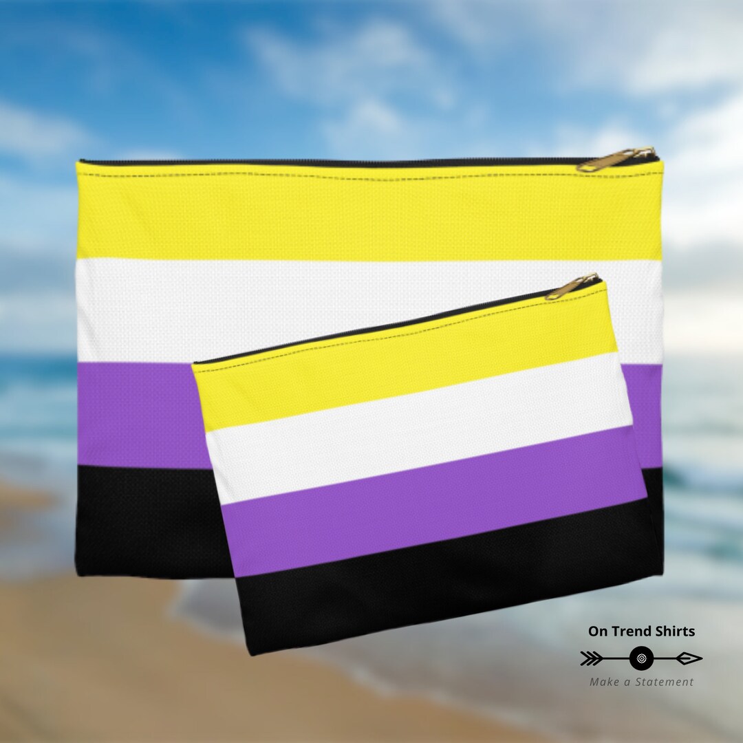 Nonbinary Flag Zipper Pouch, Non Binary Flag Makeup Bag, Nonbinary Bag ...