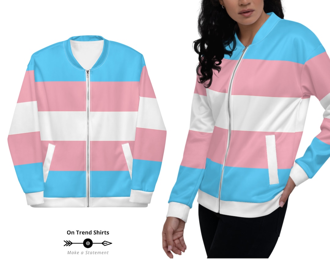 Transgender Flag Bomber Jacket, Trans Pride Zip up Jacket, Transgender ...