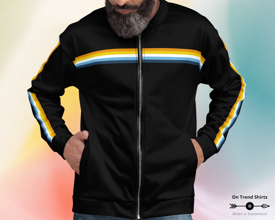 Aroace Flag Stripe Bomber Jacket, Classic Retro Style Aroace Pride ...