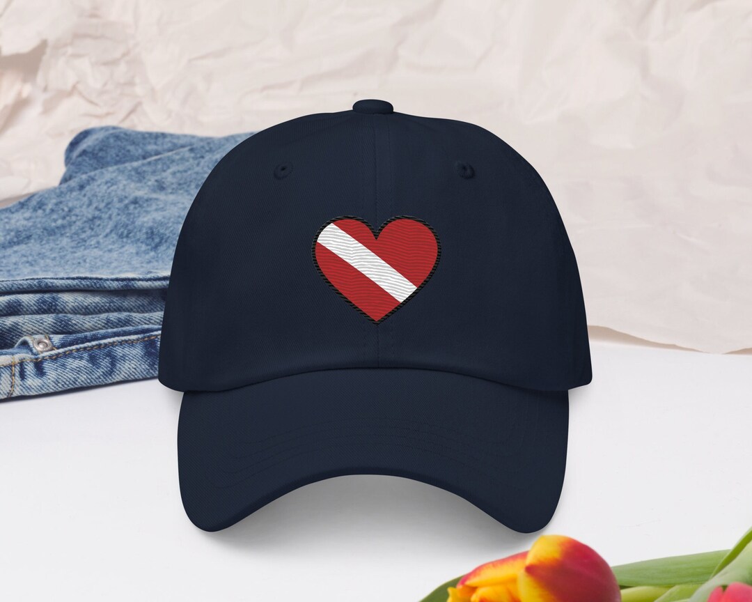 Diver Down Flag Heart Embroidered Hat, Diving Flag Dad Hat, Scuba ...