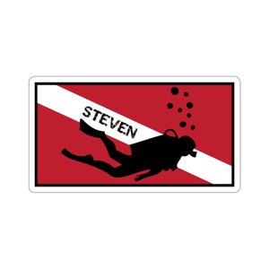 Custom Name Scuba Diving Sticker, Diver Down Flag Laptop Sticker, Scuba ...