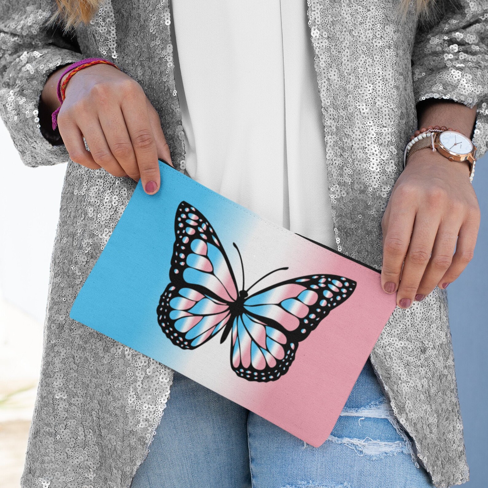 Transgender Zipper Pouch, Trans Pride Makeup Bag, Monarch Butterfly Zip ...