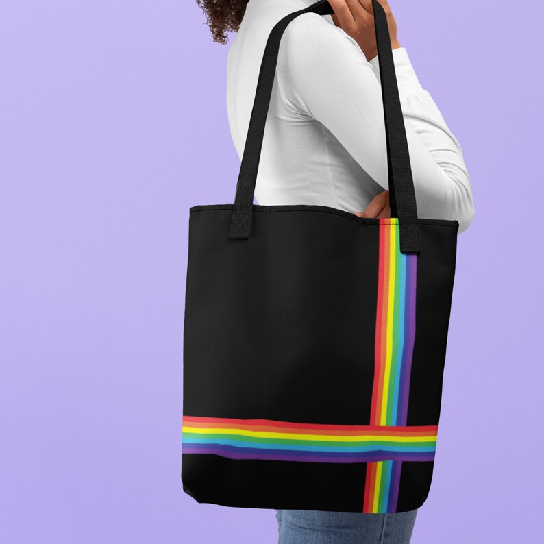 Rainbow Tote Bag Striped Rainbow Flag Bag Lgbt Pride Tote Etsy
