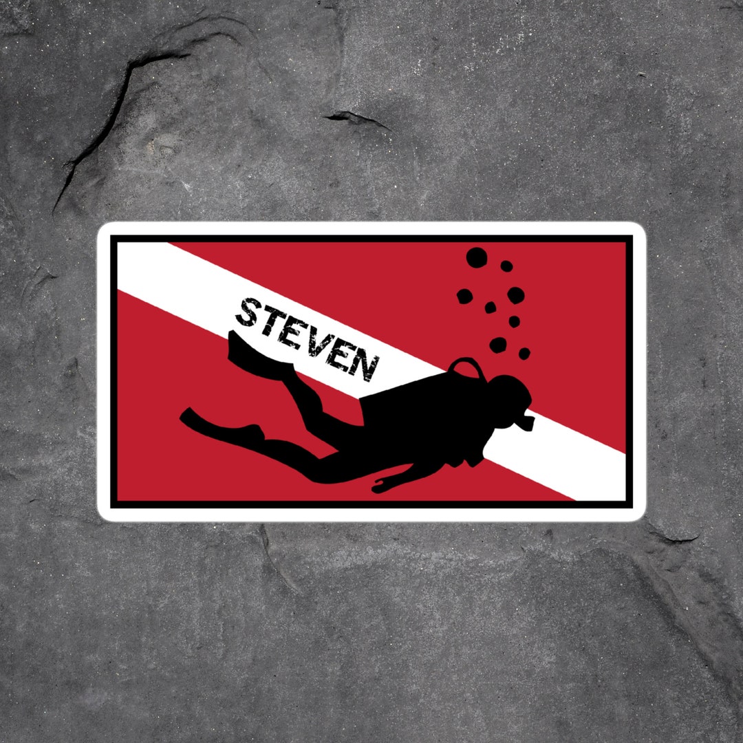 Custom Name Scuba Diving Sticker, Diver Down Flag Laptop Sticker, Scuba ...