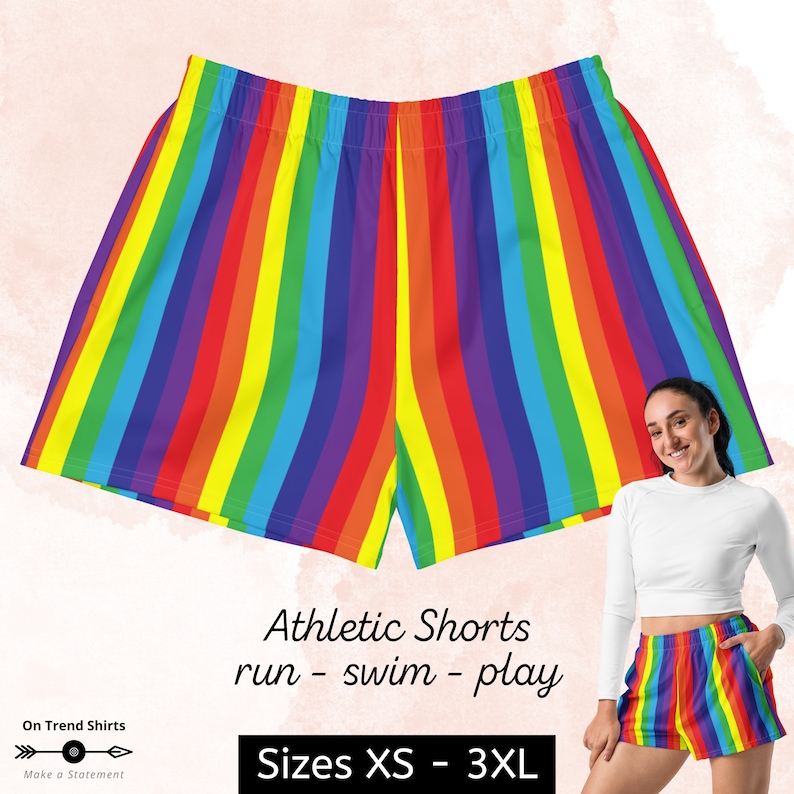 Athletic Striped Rainbow Shorts, Pride Festival Shorts, LGBT Fitness ...