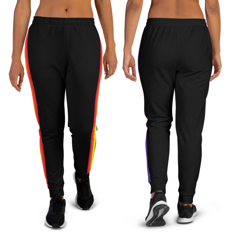 Striped Rainbow Pride Joggers Men & Women, Rainbow Stripes Black ...
