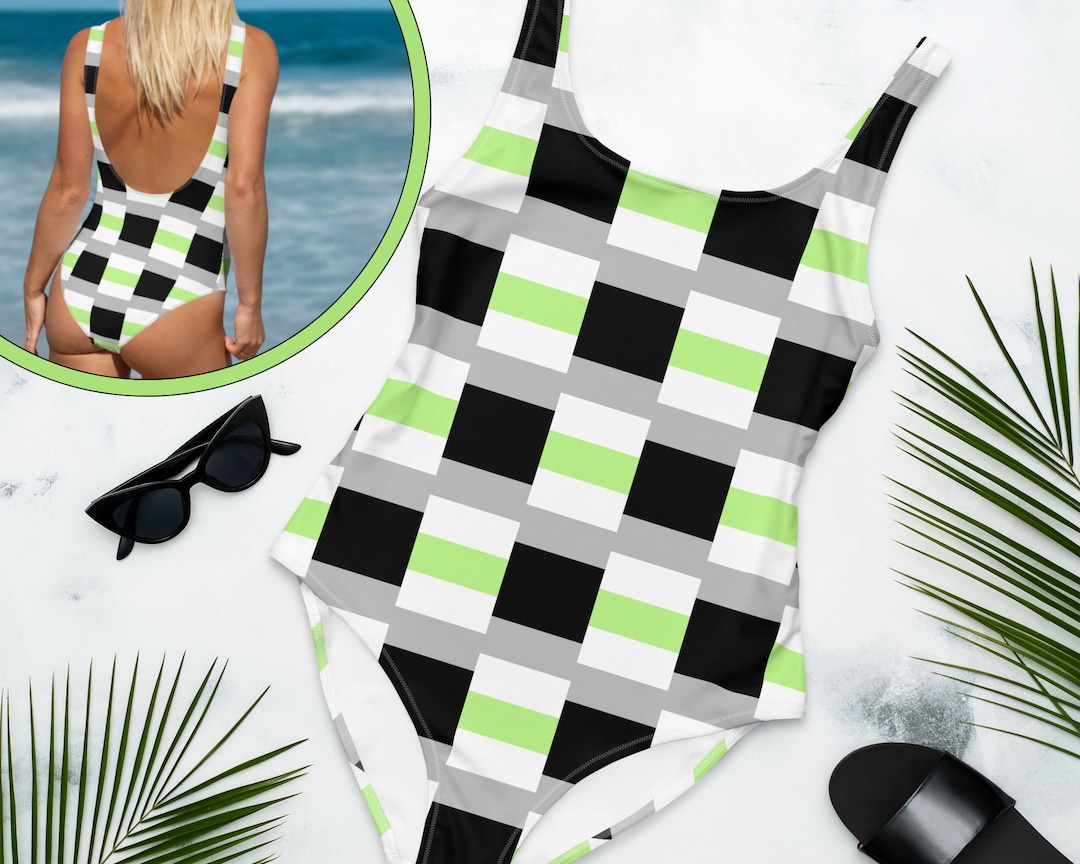 Agender Swimsuit, One Piece, Agender Pride Bathing Suit, Agender Flag ...