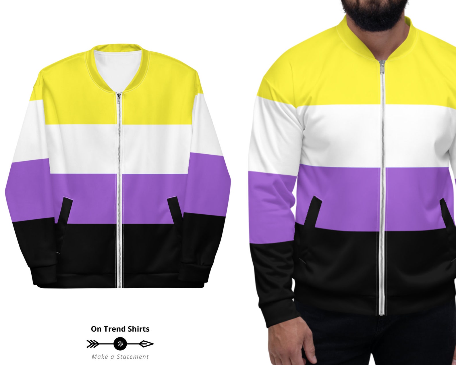 Nonbinary Flag Bomber Jacket, Nonbinary Clothes, Non Binary Clothing ...