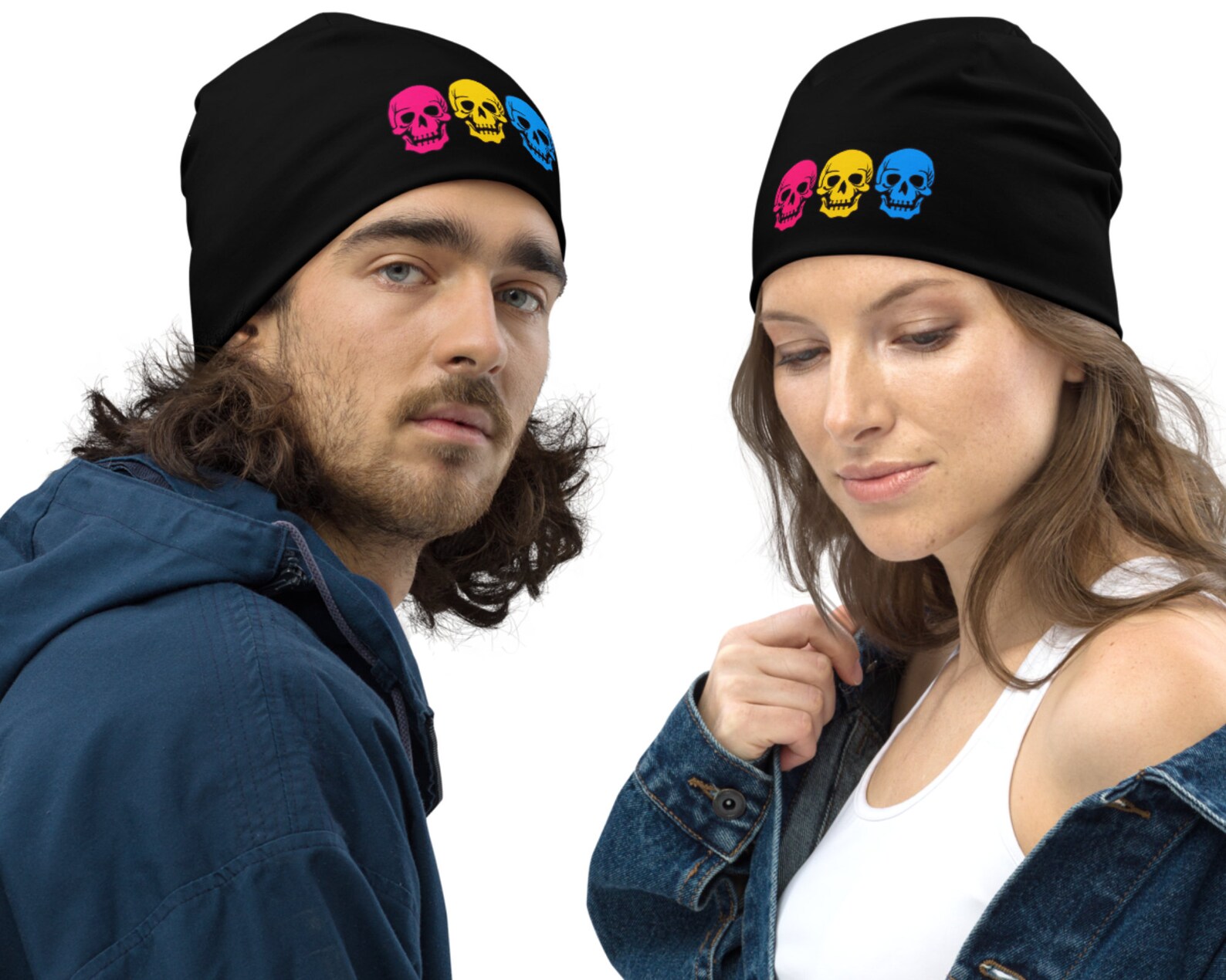 Pansexual Skulls Beanie, Gothic Pansexual Beanie Hat, Subtle Pan Pride ...