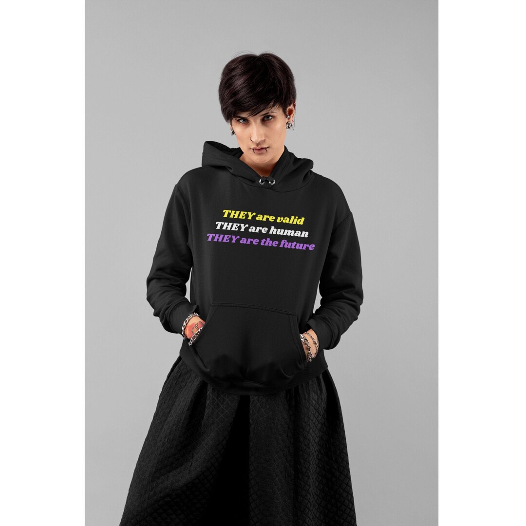 Non Binary Pride Hoodie, Nonbinary Flag Color Pronoun Sweatshirt ...