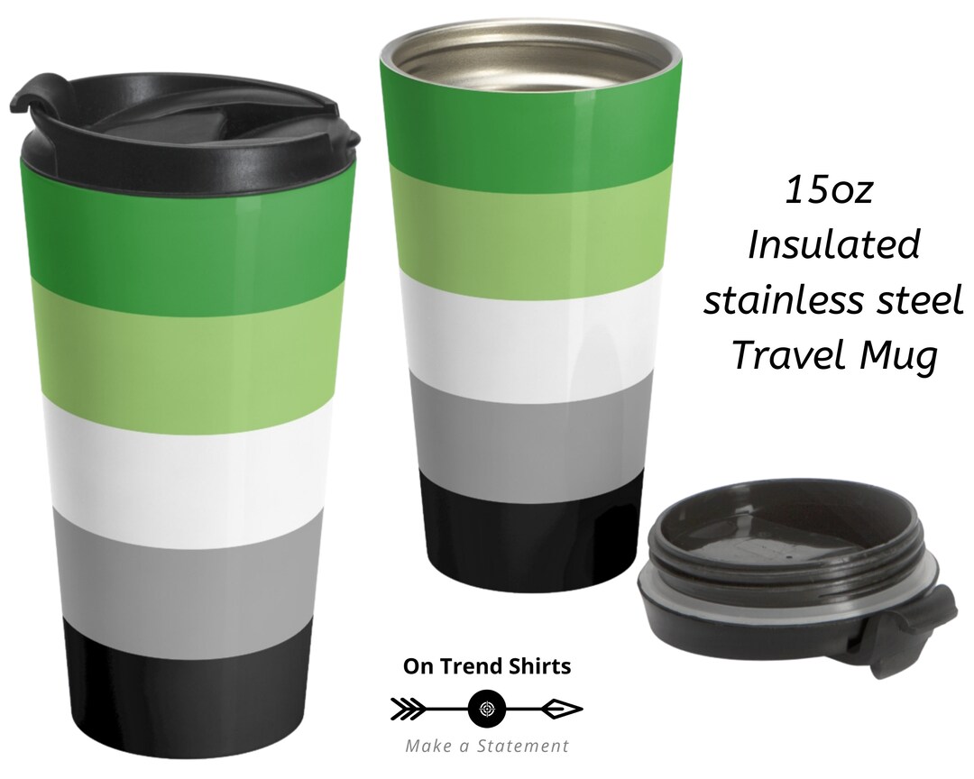 Aromantic Flag Travel Mug, Insulated Stainless Steel Aromantic Pride ...
