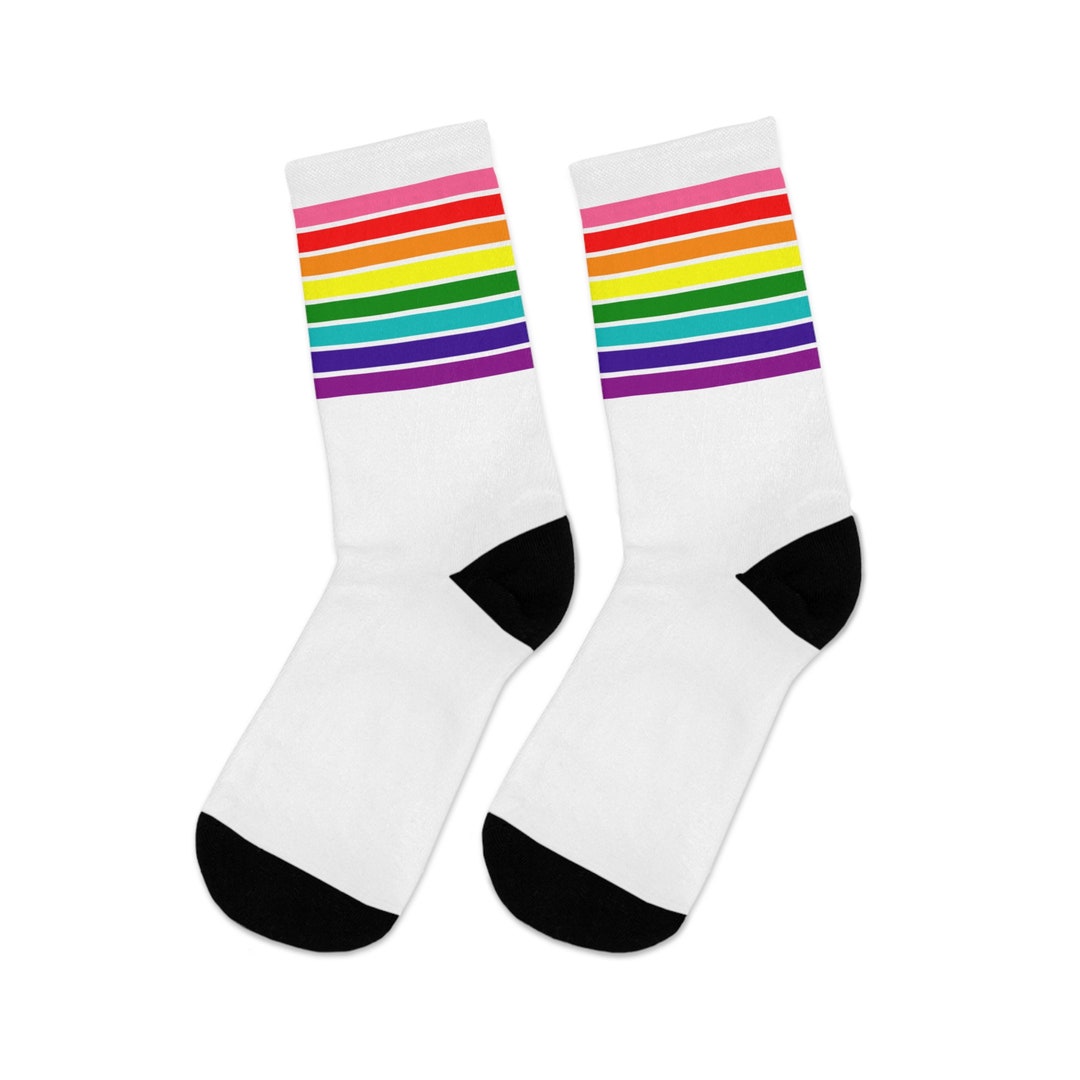 White Historical 8 Stripe Rainbow Flag Socks, One Size Rainbow Socks ...