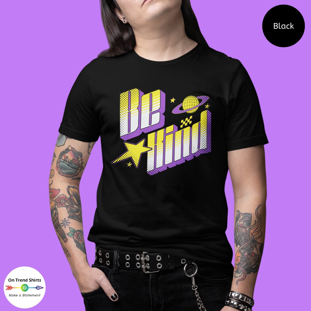 Y2K Aesthetic Be Kind Shirt, Celestial Nonbinary Shirt, 90s Style Enby ...