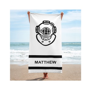 Personalized Vintage Diver Beach Towel, Personalized Towel, Master ...