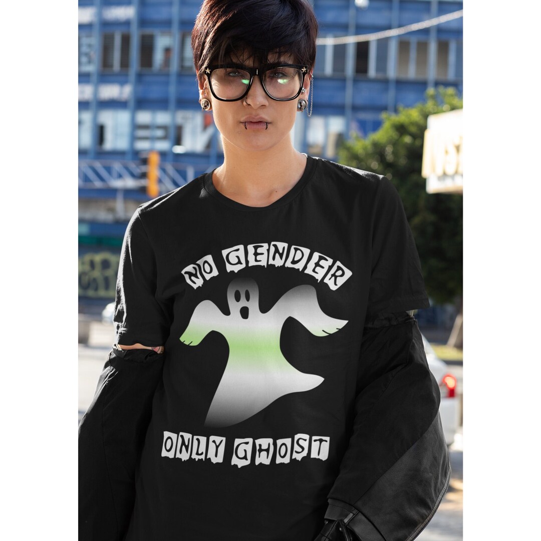 No Gender Only Ghost Shirt, Spooky Agender Shirt, Agender Flag Colors ...