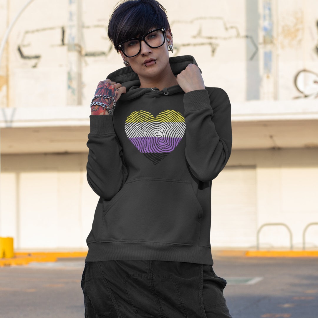 Non Binary Pride Hoodie Nonbinary Flag Heart Sweatshirt Nonbinary
