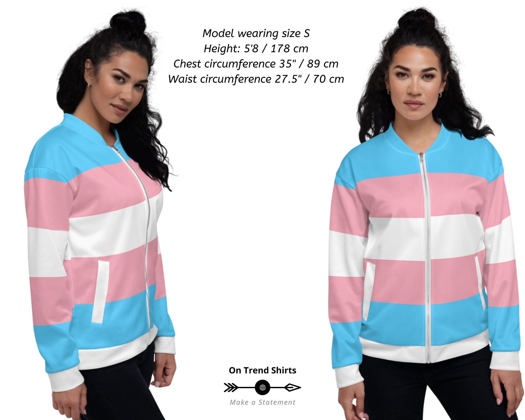 Transgender Flag Bomber Jacket, Trans Pride Zip up Jacket, Transgender ...