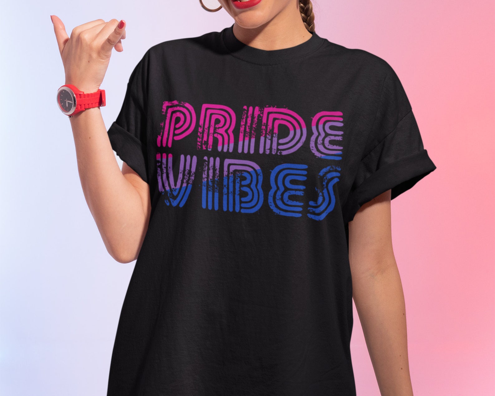 Pride Vibes, Retro Bisexual Shirt, Distressed Look Bi Pride Shirt ...