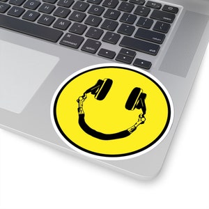 Smiling Headphones Sticker, Music Vinyl Sticker, Headphone Stickers ...