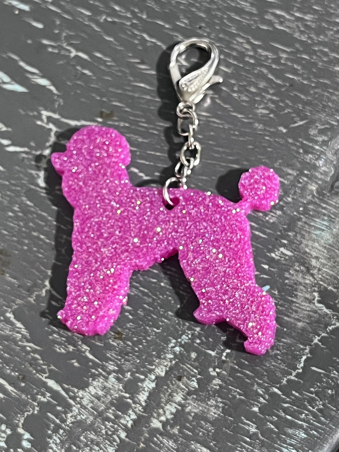 Pink Poodle Keychain - Poodle Keychain - Pink to Blue Glitter - Only ...
