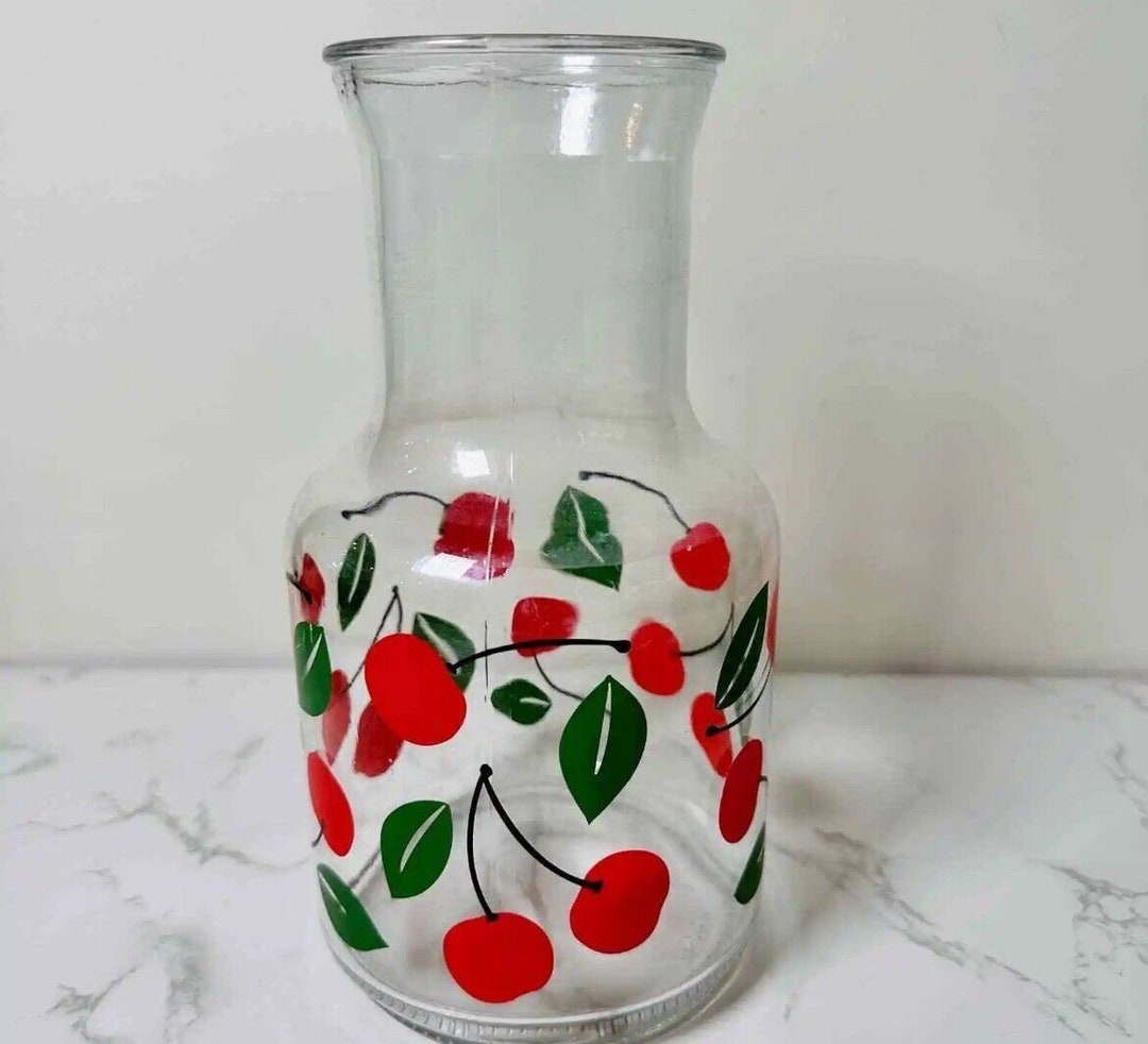 Vintage Libbey Red Cherry Glass Carafe Juice Decanter Pitcher - Libby Glass - Etsy