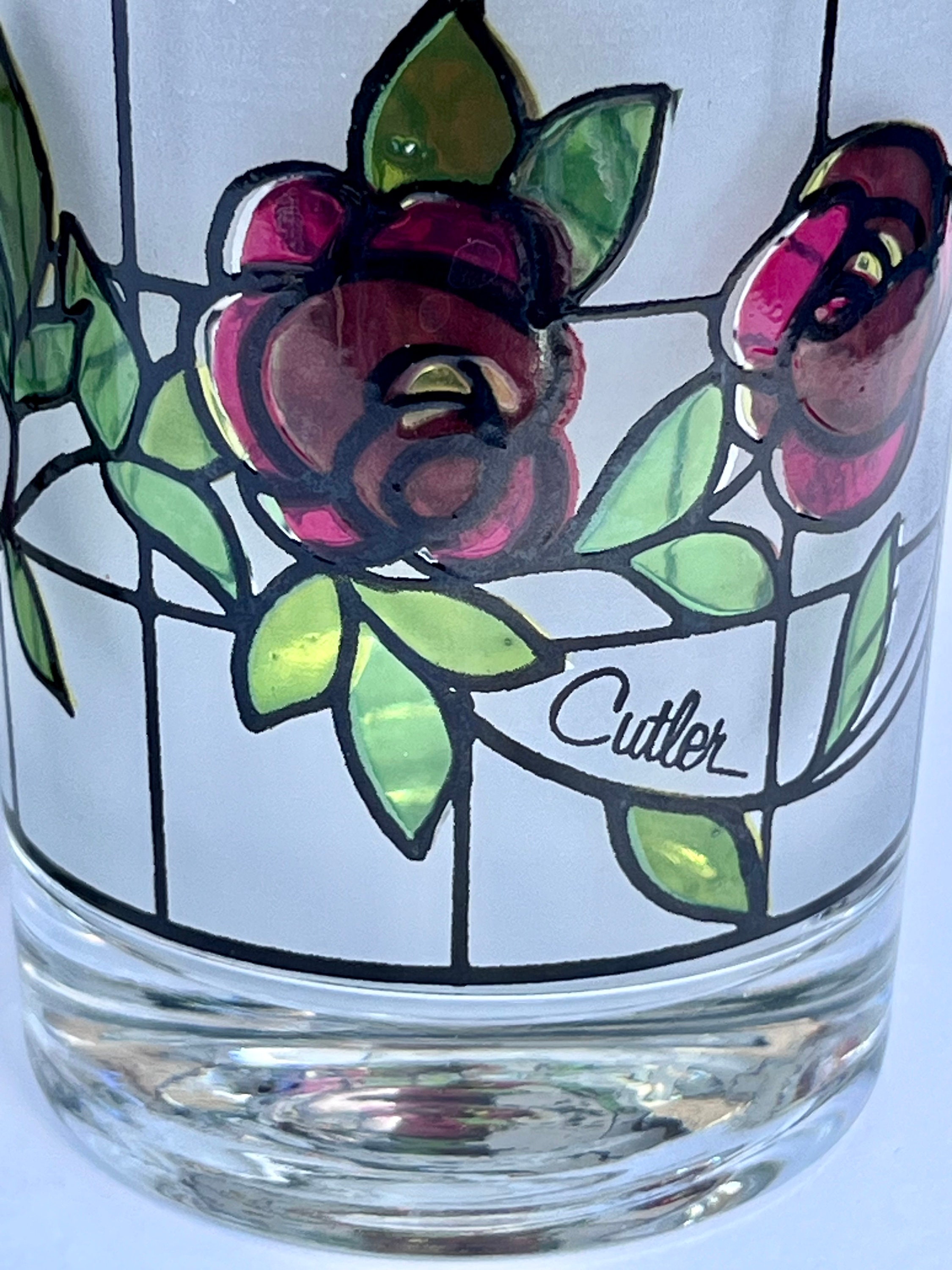 Red Rose Stained Glass Design 1960s Cutler Hiball Glass 6 Pce - Etsy