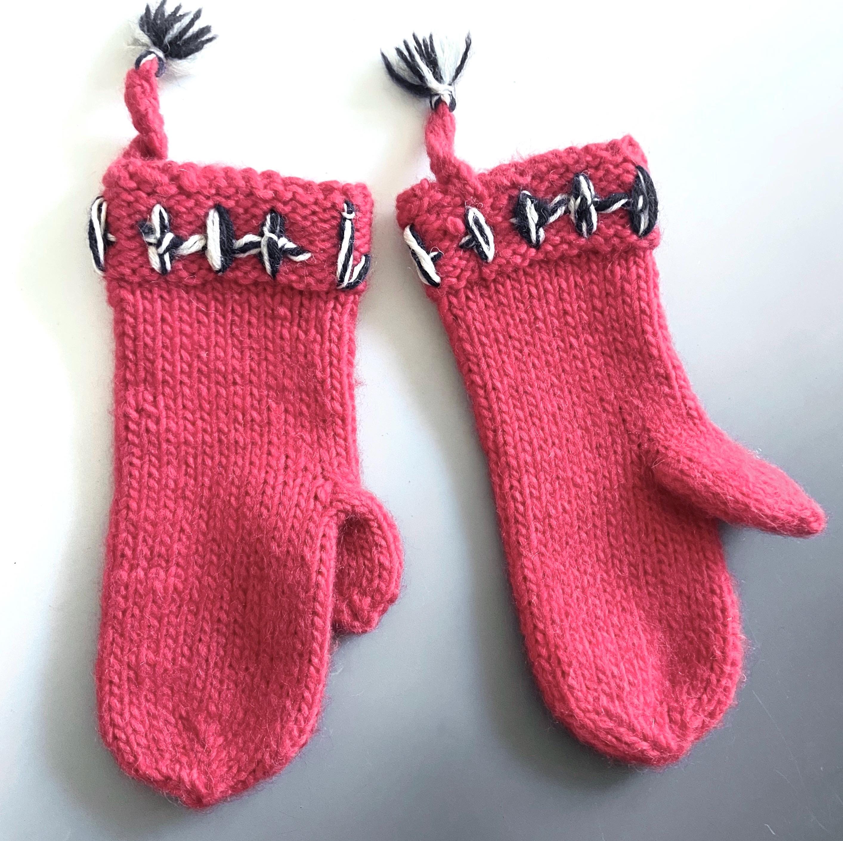 Vintage Lovikka Red Wool Mittens. Chunky Knit Scandinavian Winter ...
