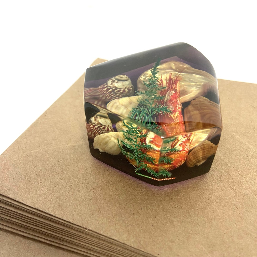 70s Vintage Resin Paperweight With Encapsulated Shells and Crayfish ...