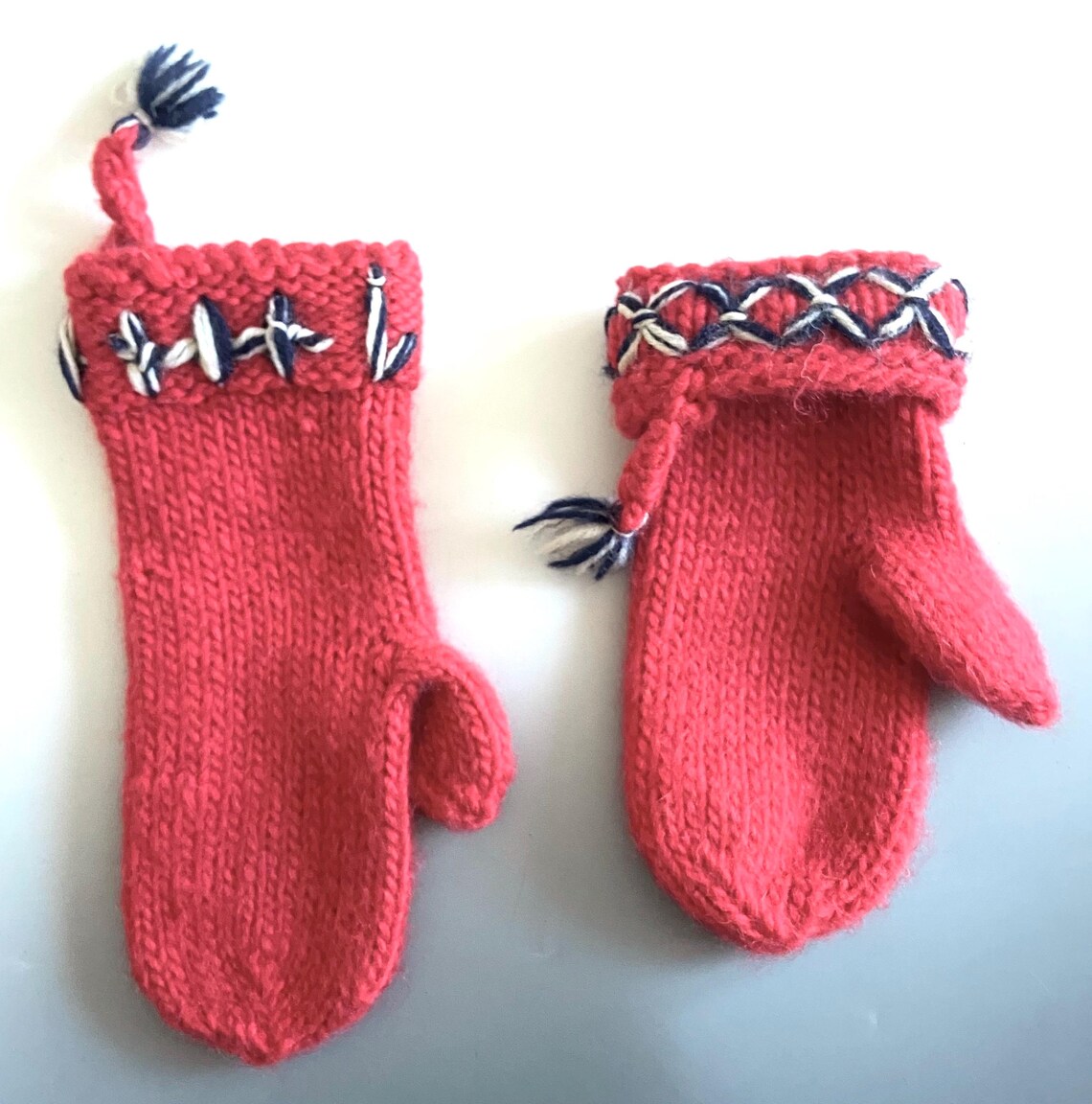 Vintage Lovikka Red Wool Mittens. Chunky Knit Scandinavian Winter ...