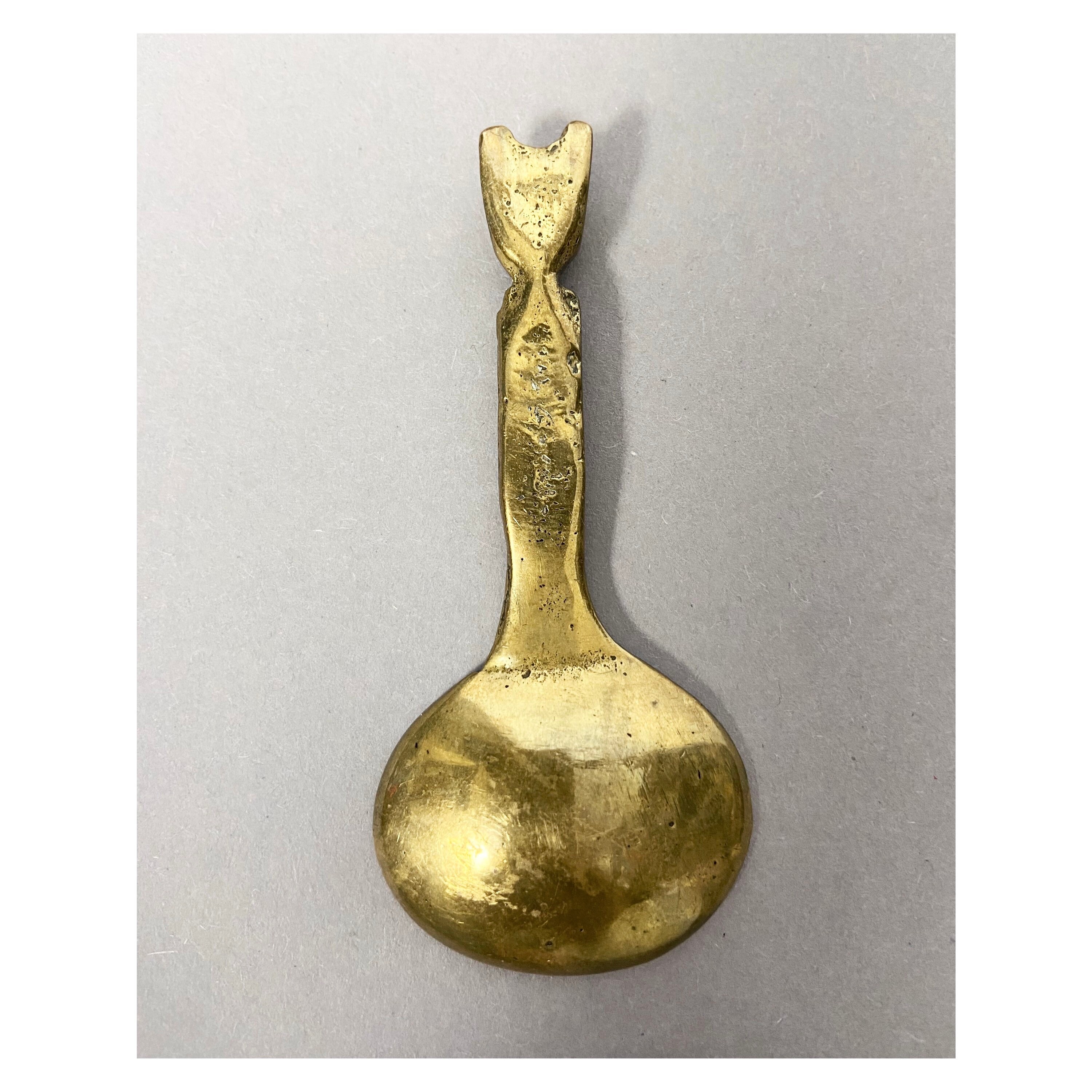 Vintage Brass Spoon With Cat Figure. Antique Collectible Ceremonial ...