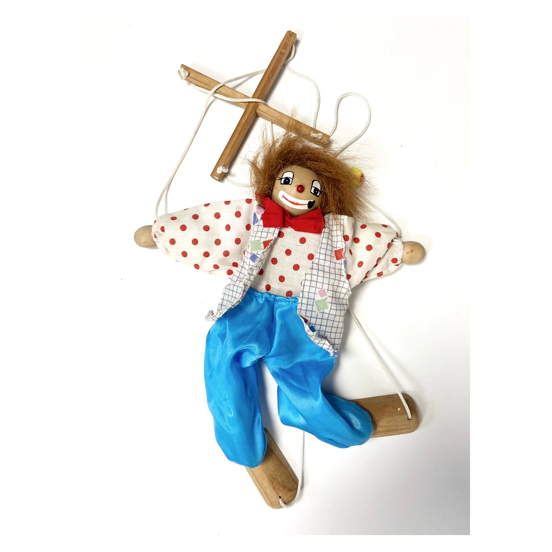 Vintage Wooden Clown Marionette. Kids Theatre Puppet. String Marionette ...