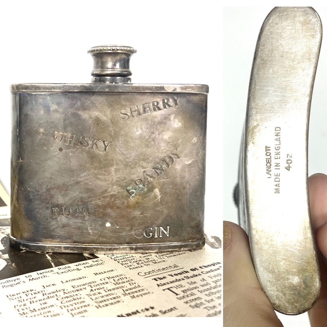 Vintage 4oz Metal Hip Flask by Lancelott of Sheffield. Whiskey. Gin ...