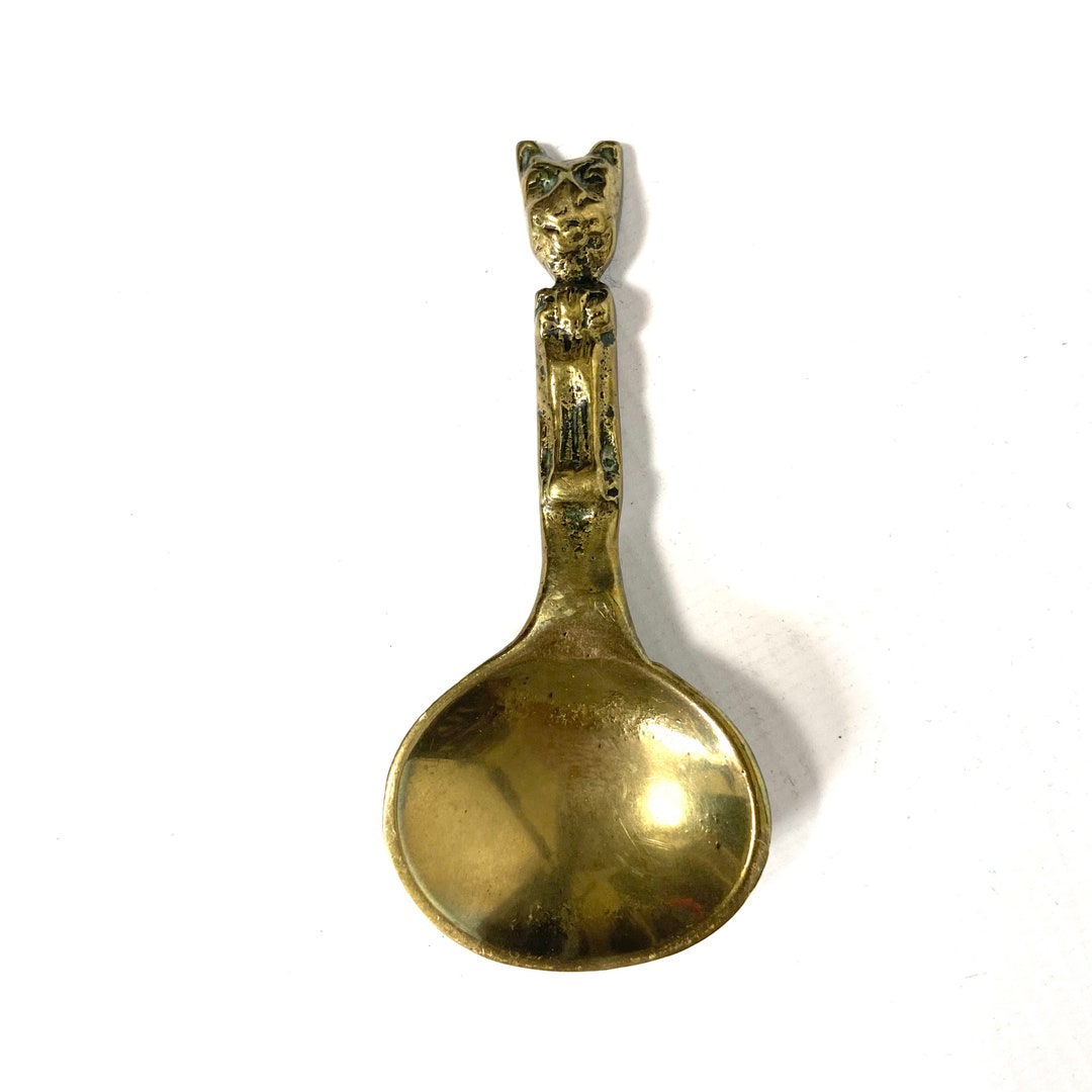 Vintage Brass Spoon With Cat Figure. Antique Collectible Ceremonial ...