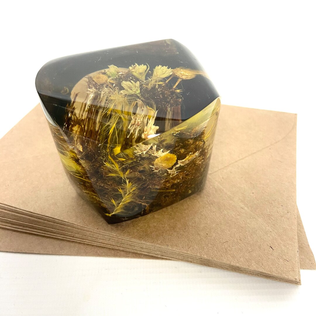 70s Vintage Resin Paperweight With Encapsulated Flowers. Botanical ...