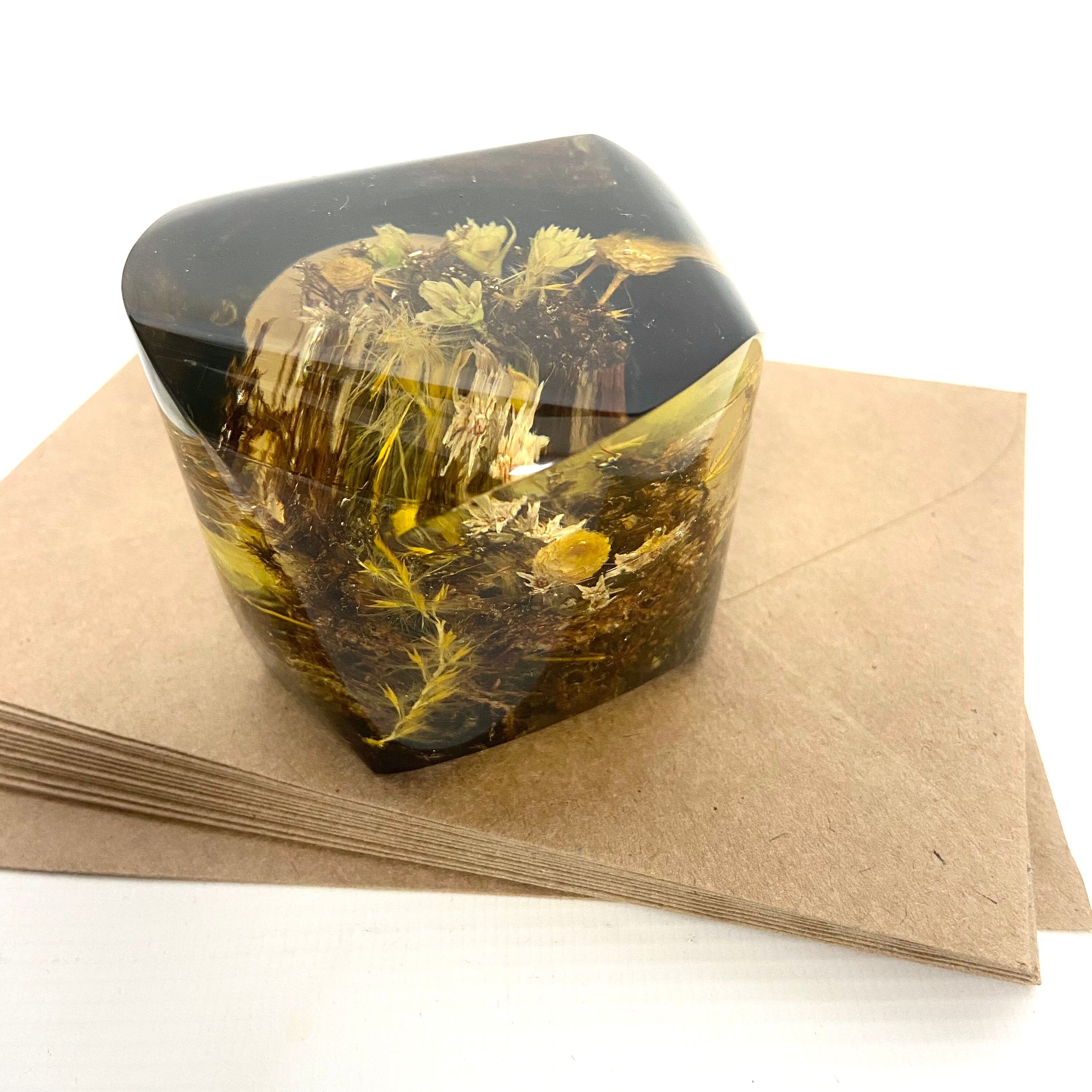 70s Vintage Resin Paperweight With Encapsulated Flowers. Botanical ...