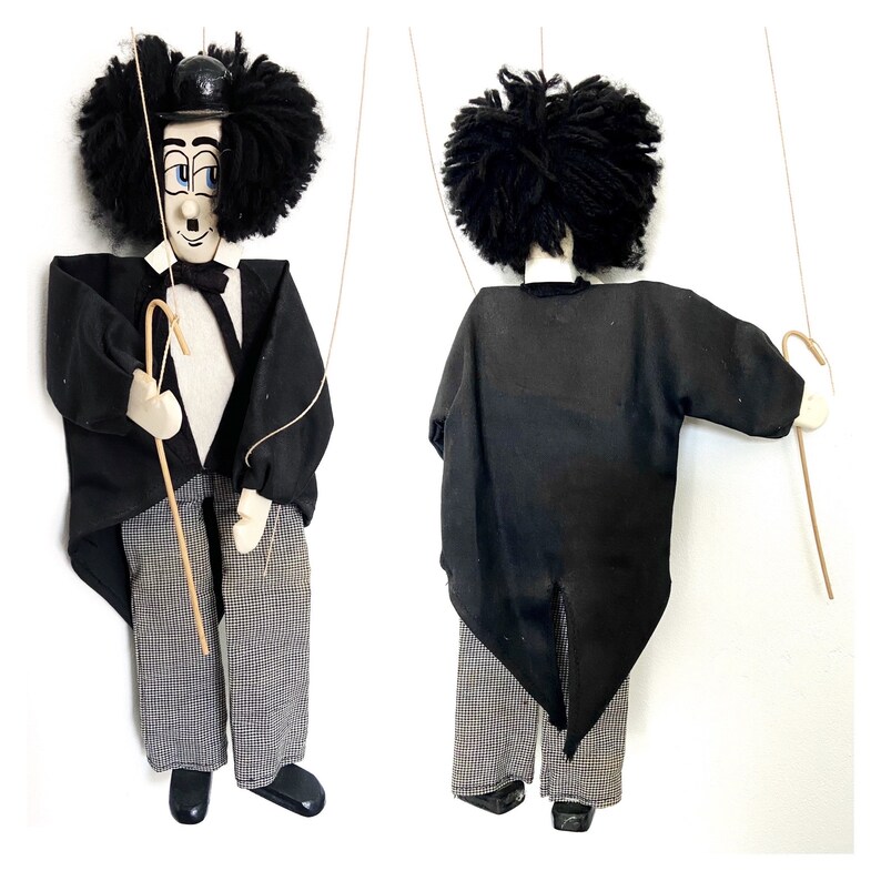 Vintage Charlie Chaplin String Marionette. Black and White Wooden ...