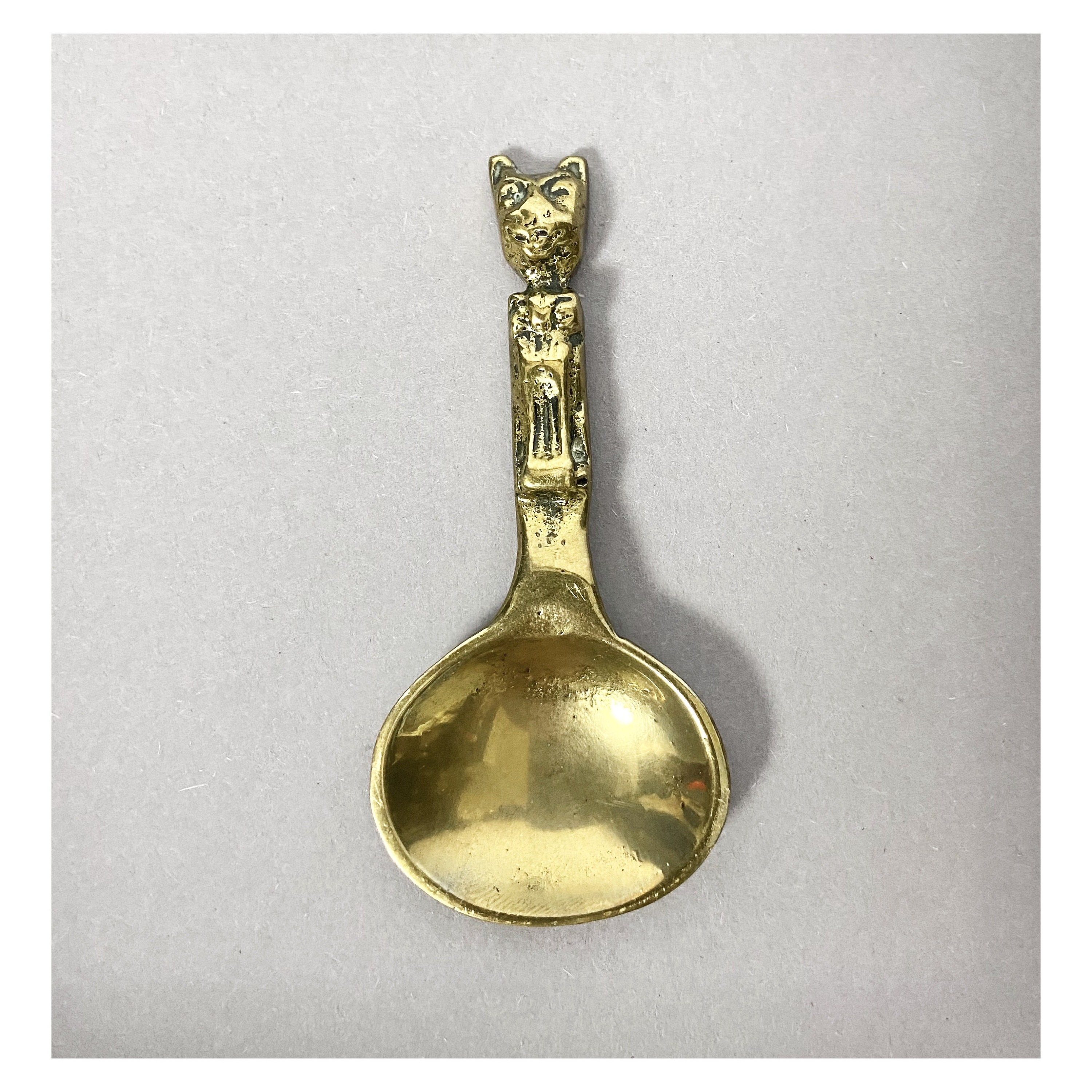 Vintage Brass Spoon With Cat Figure. Antique Collectible Ceremonial ...