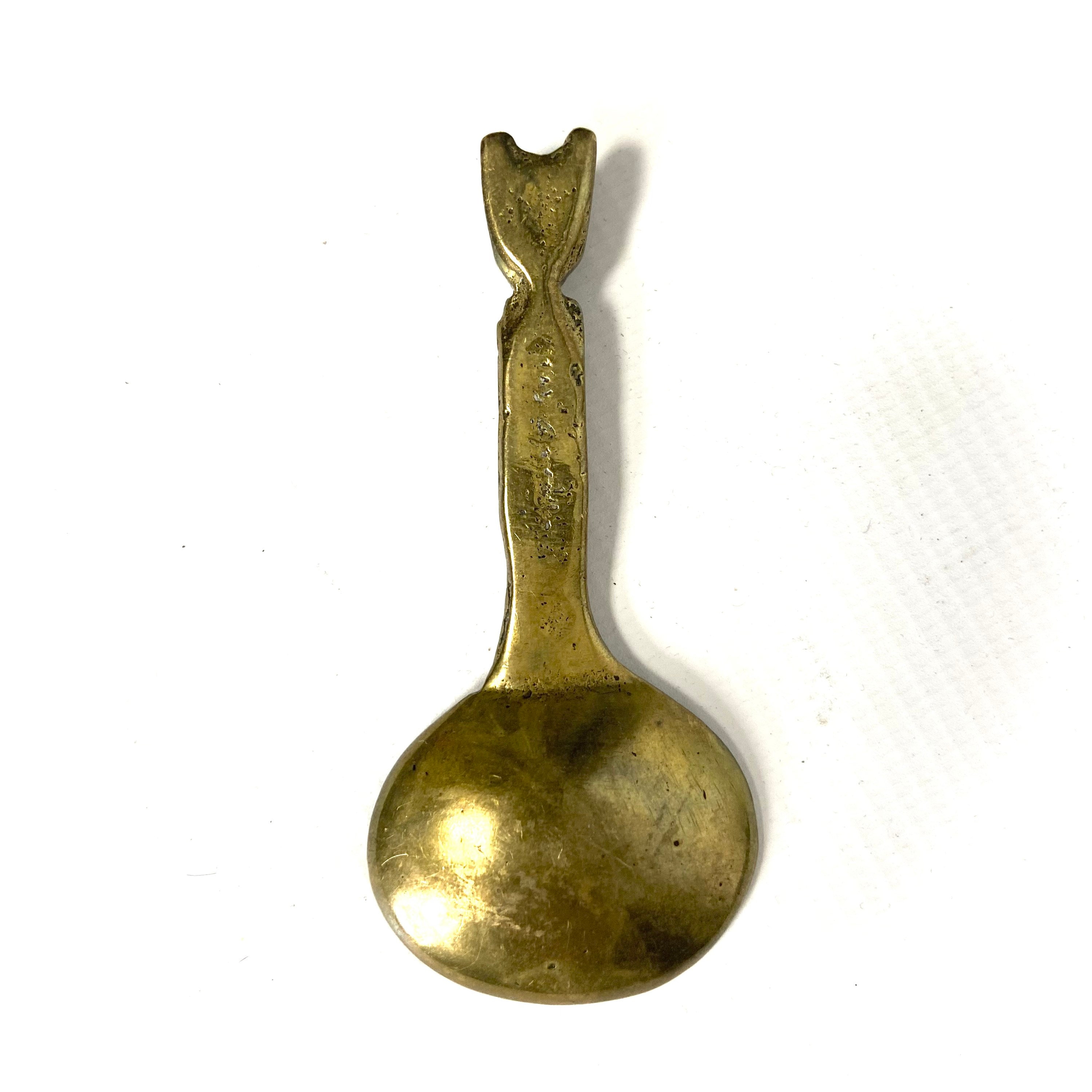 Vintage Brass Spoon With Cat Figure. Antique Collectible Ceremonial ...