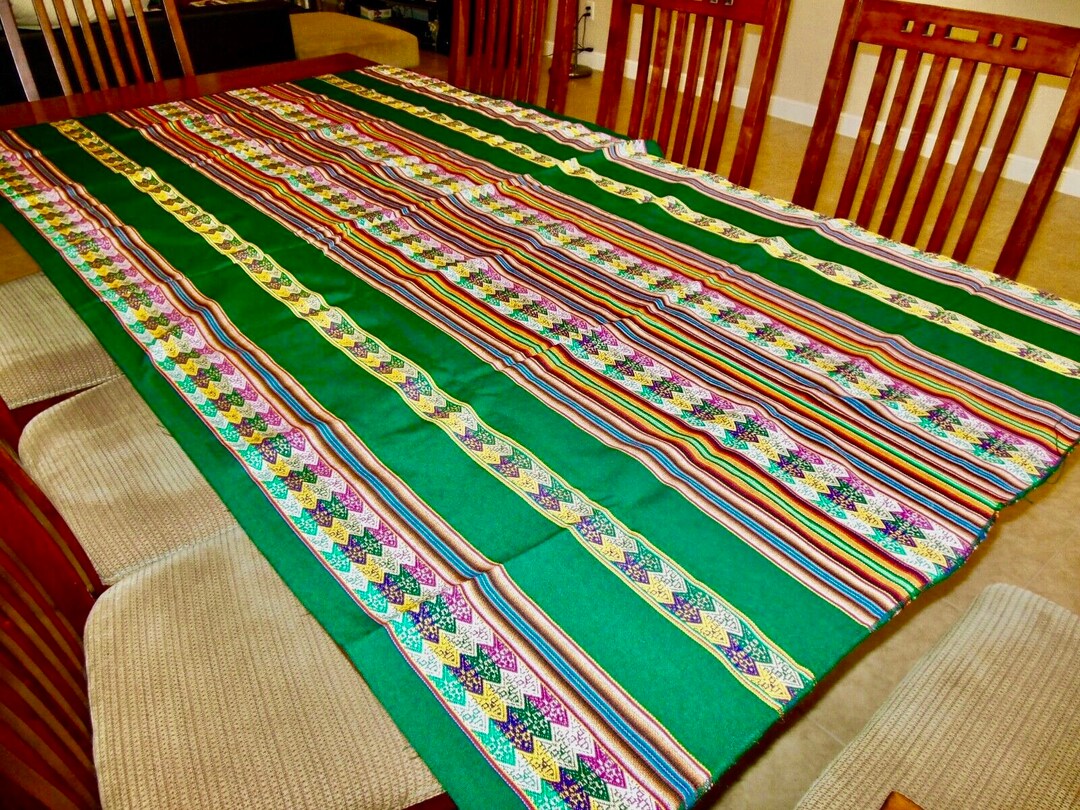 New From Peru Andean Inca Cotton Table Cloth Table Cover 80x47" Green ...