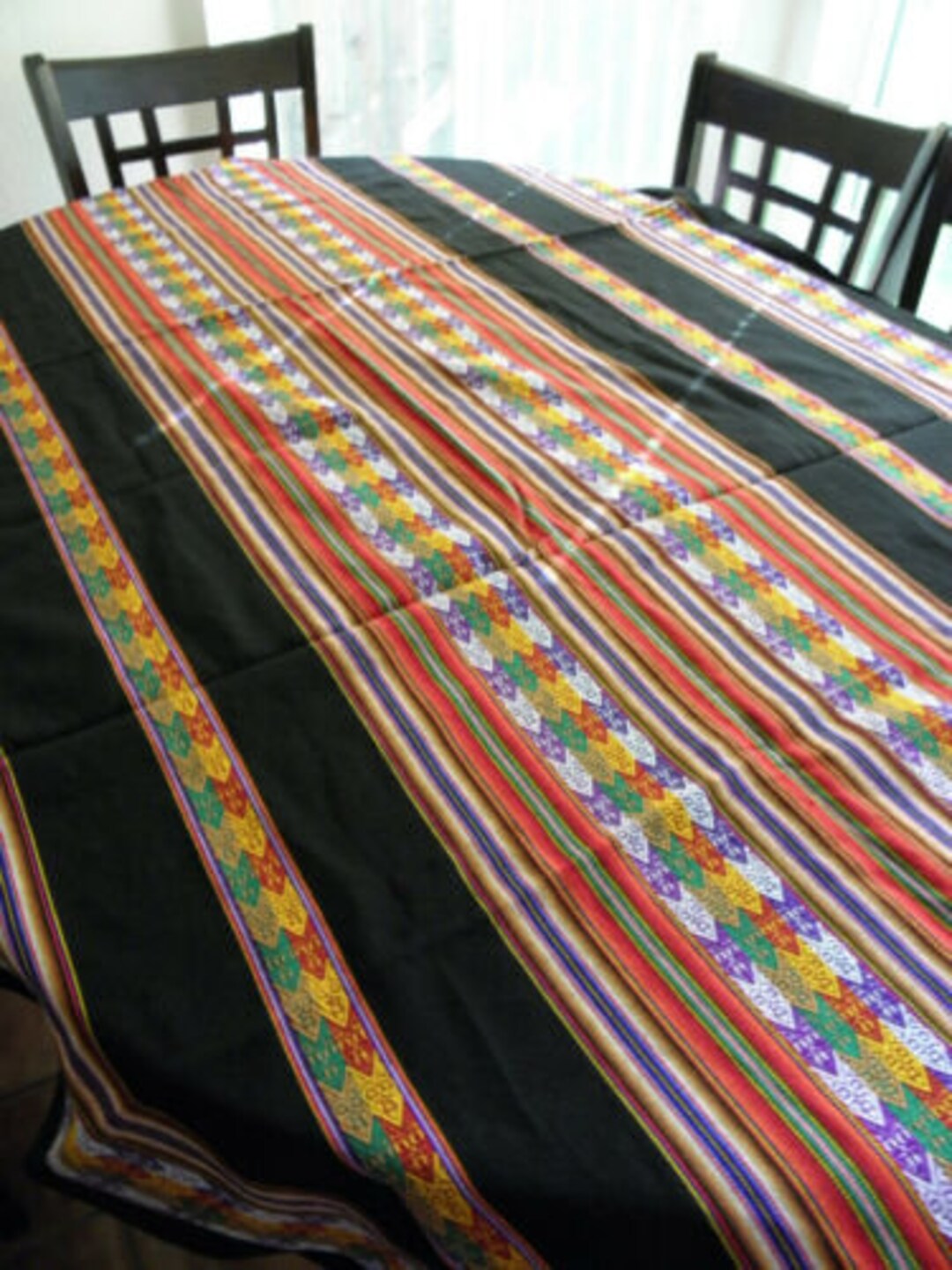 New From Peru Andean Inca Cotton Table Cloth Table Cover 80x47" Black ...