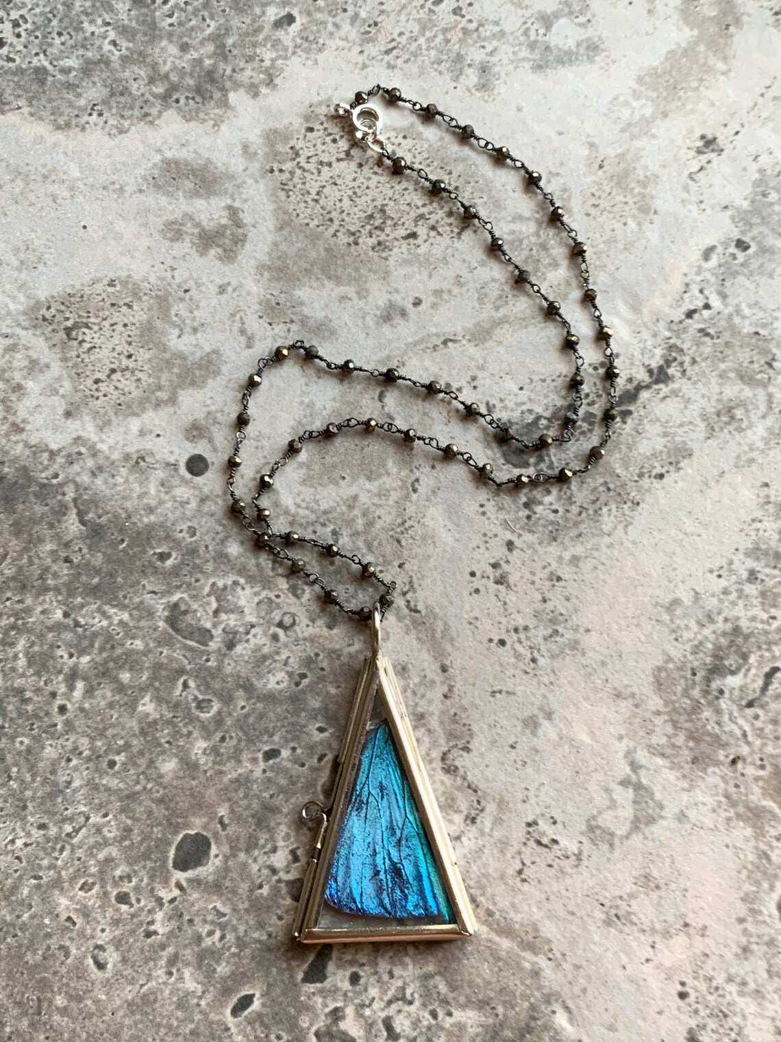 Blue Morpho Butterfly Wing Triangle Locket - Etsy