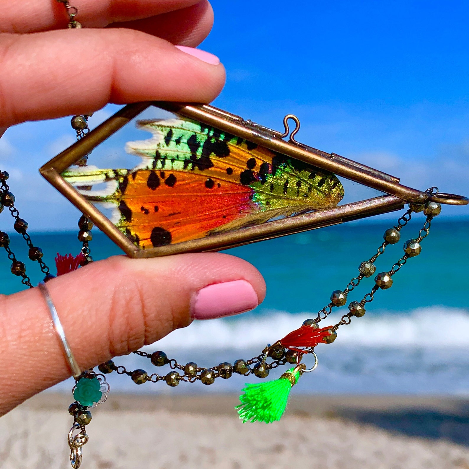 Sunset Moth Butterfly Locket With Pyrite Gemstone Necklace - Etsy