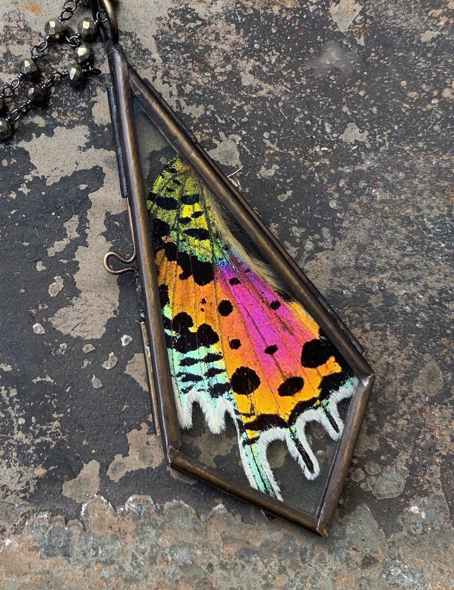 Sunset Moth Butterfly Locket With Pyrite Gemstone Necklace - Etsy