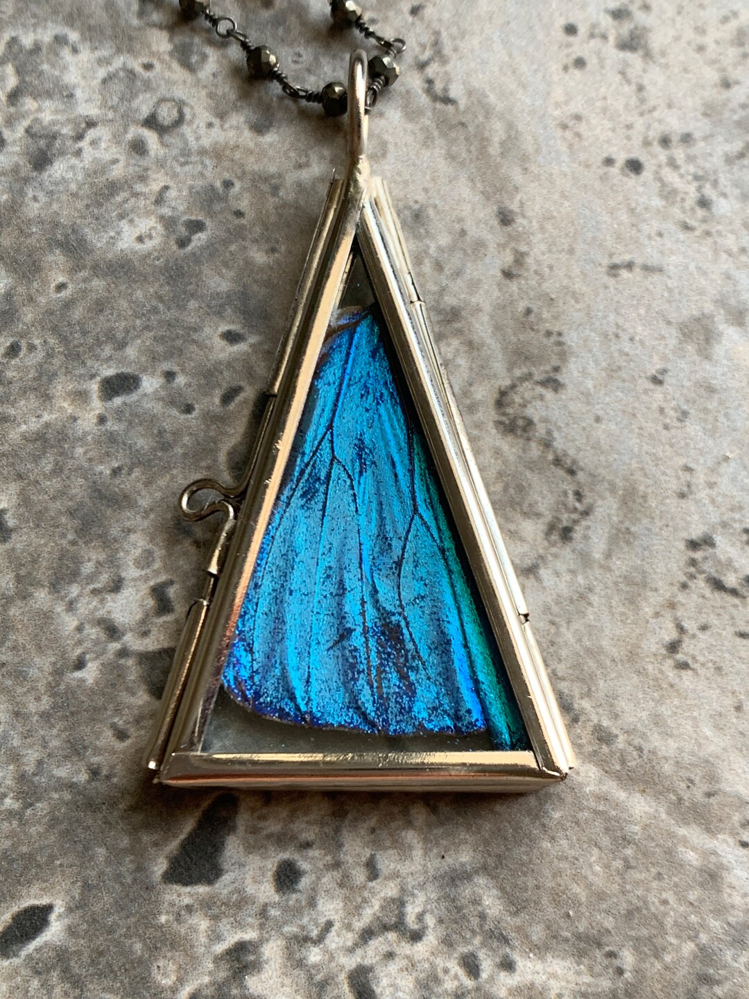 Blue Morpho Butterfly Wing Triangle Locket - Etsy