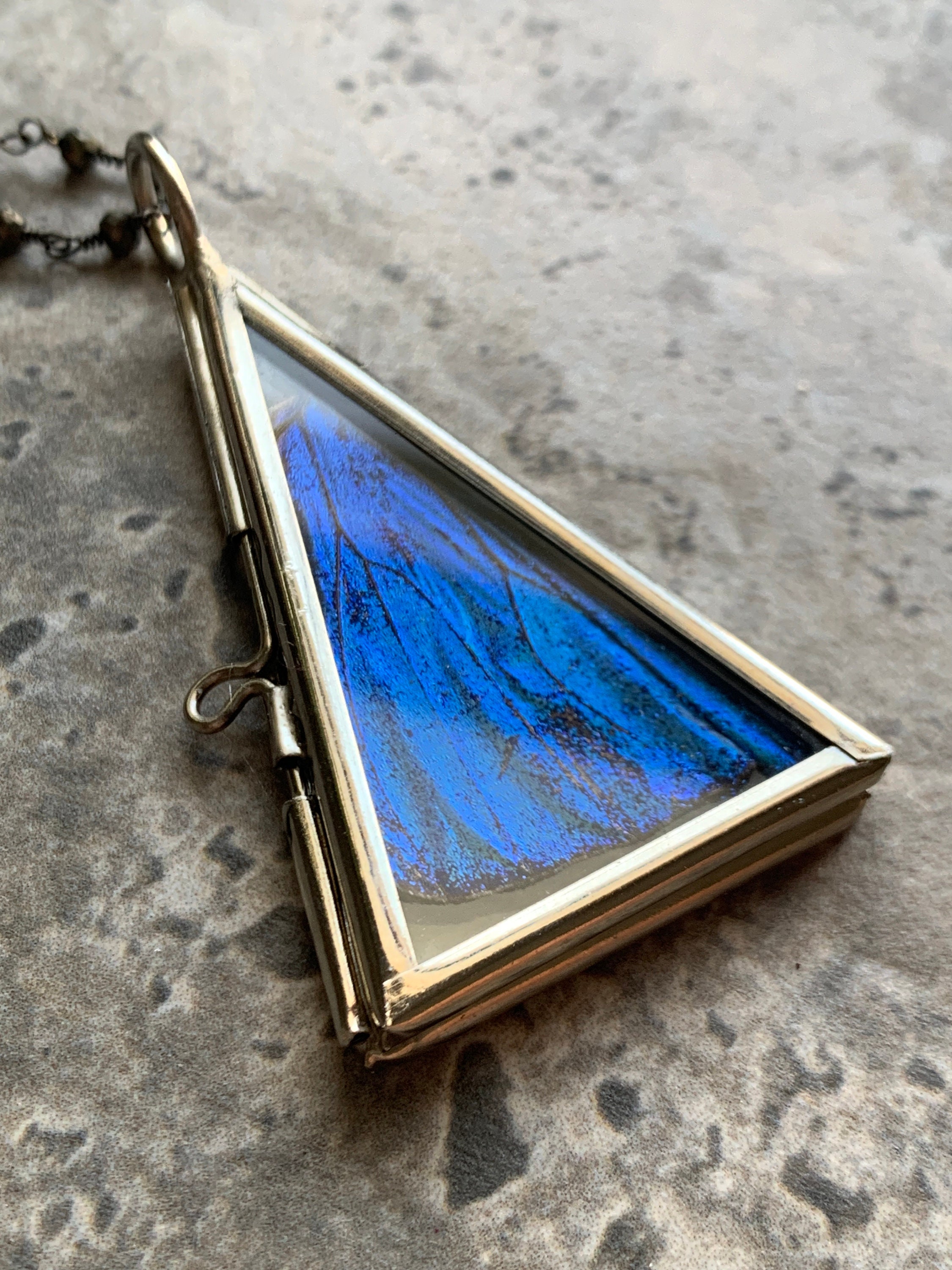 Blue Morpho Butterfly Wing Triangle Locket - Etsy