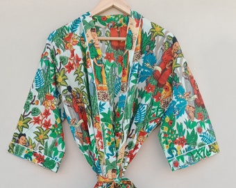 Indian Kimono Robe, Cotton Floral Print Kimono, 100% Cotton Kimono ...