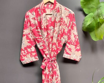 Indian Kimono Robe, Cotton Floral Print Kimono, 100% Cotton Kimono ...